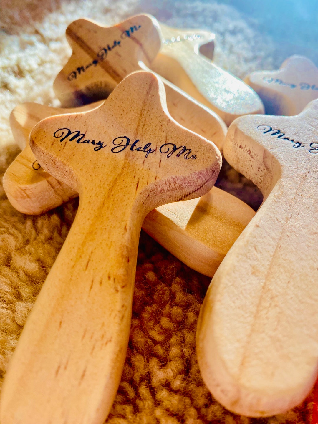 Handcarved Wooden Marian Handheld Cross Hospice Cross Worry Cross ...