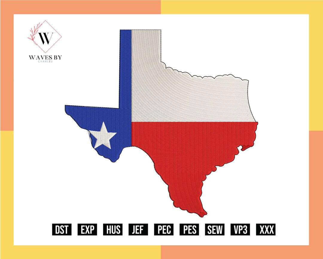 Texas Embroidery Design , Texas Flag Map Machine Embroidered, Digital ...