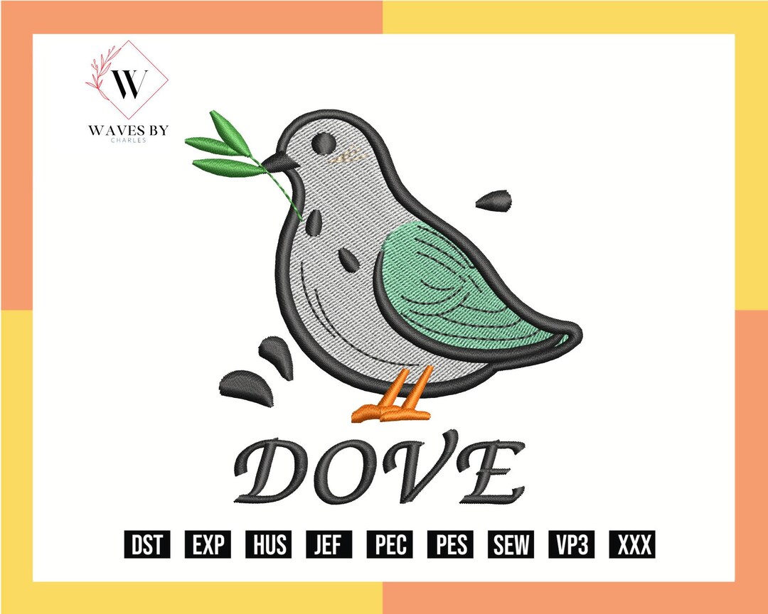 Dove Embroidery, Dove Bird Cute Machine Embroidered Design, Digital ...
