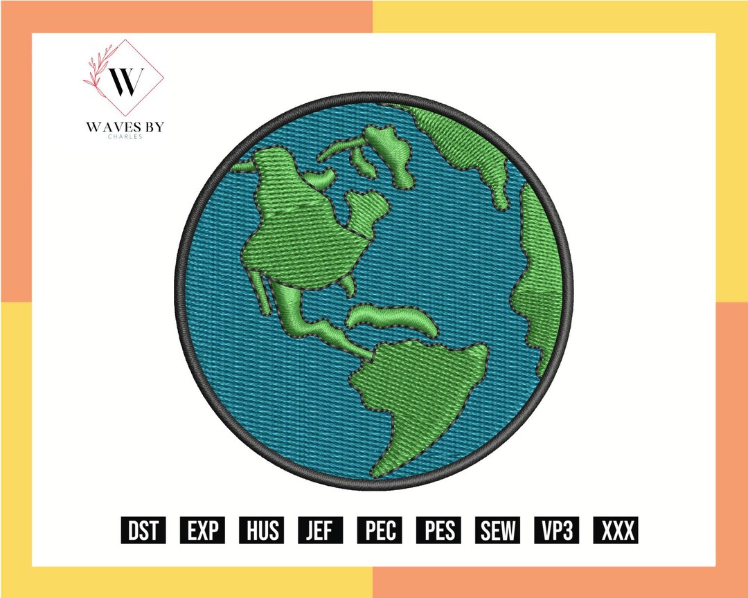 Earth Embroidery Design, Planet Earth Machine Embroidery, Digital ...