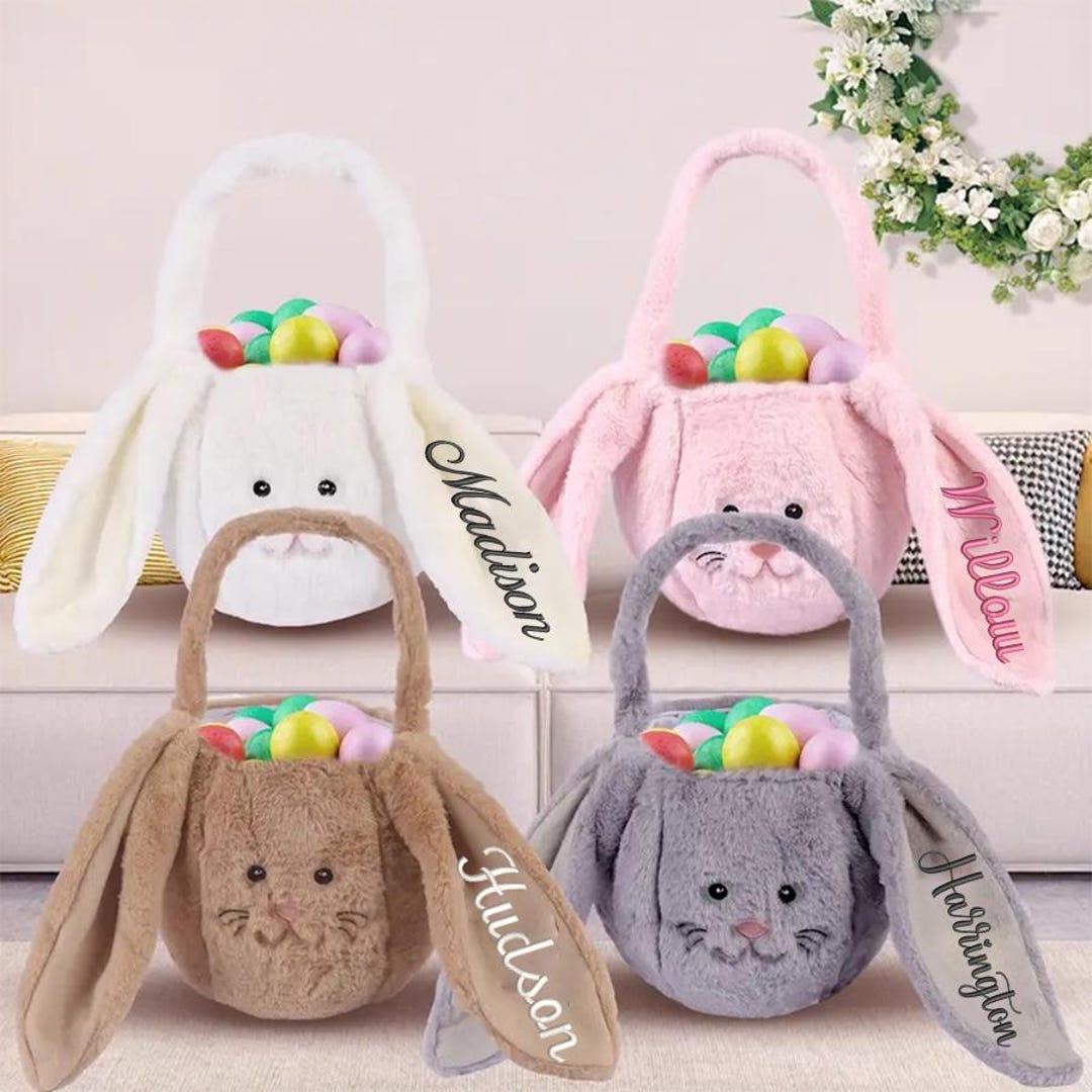 Personalized Plush Easter Basket, Embroidered Easter Bunny Baby Basket ...