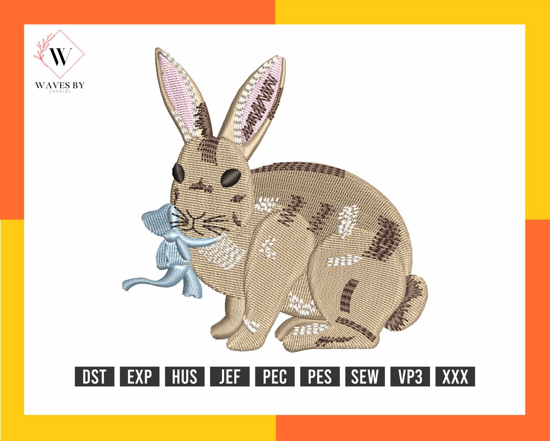 Bunny Machine Embroidery Design, Rabbit With Bow Digital Embroidery ...