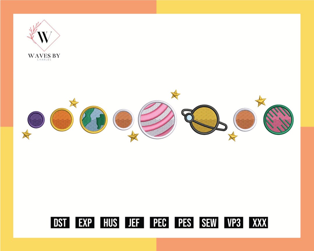 8 Planets Embroidery, Solar System Planet Stars Machine Embroidered ...