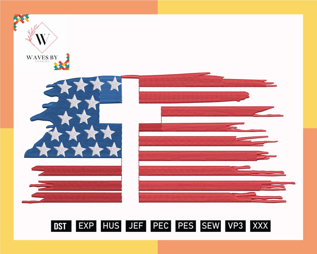 American Flag Cross Design Embroidery, Christian Cross in Flag Usa ...