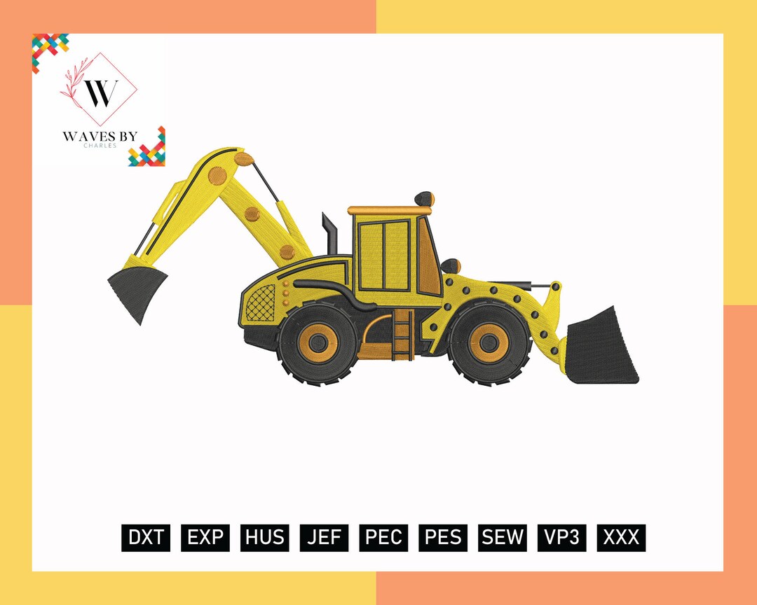 Baby Cartoon Construction Embroidery, Backhoe Loader Embroidery Design ...