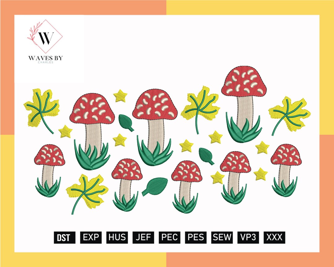 Embroidery Wild Mushrooms, Botanical Plants Mushrooms Machine ...