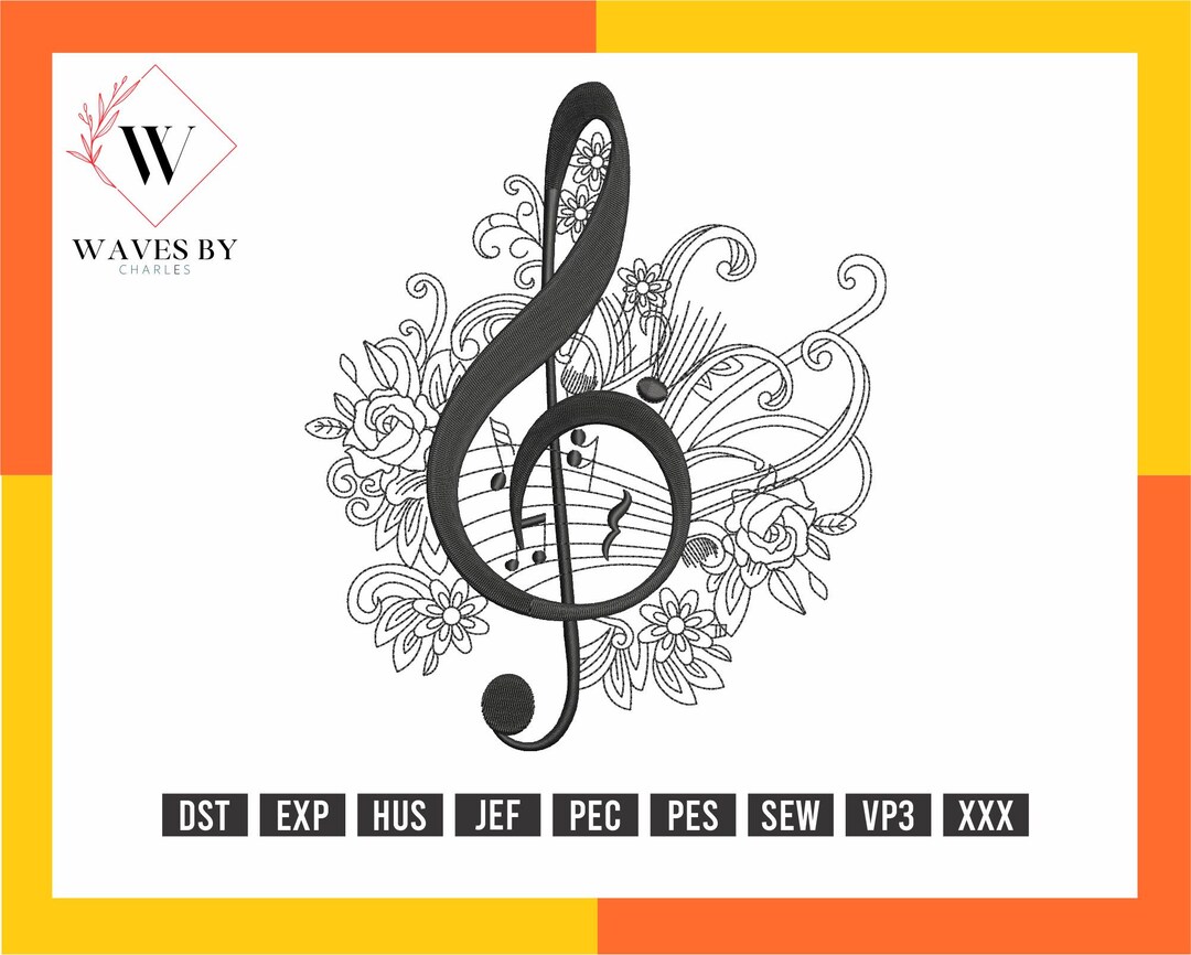 Treble Clef Embroidery Design, Music Note Digital Pattern, Machine ...