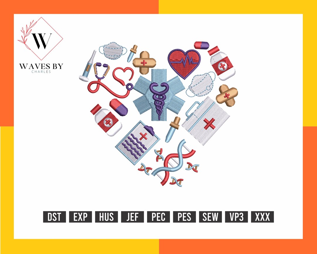 Medical Heart Embroidery Design, Equipments Stethoscope Machine ...