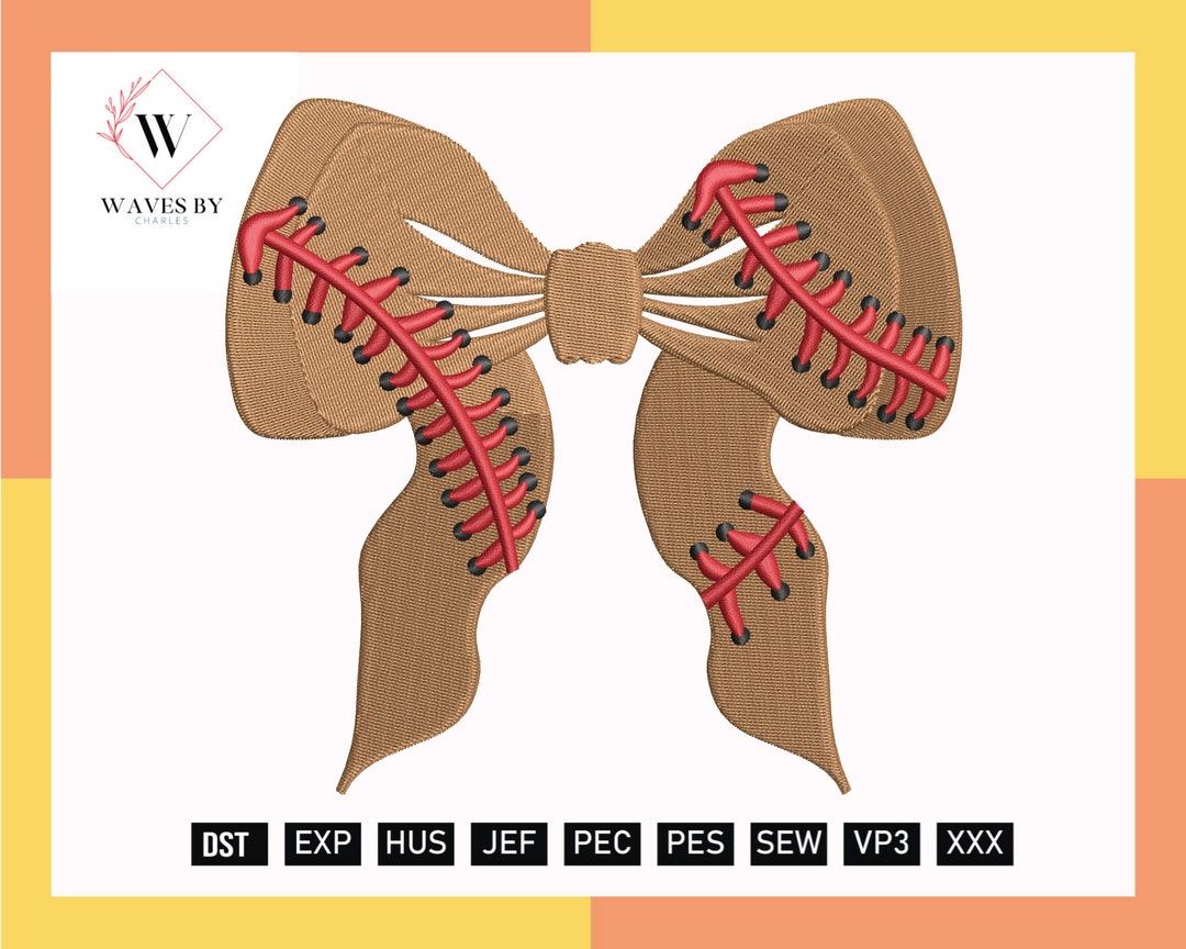 Baseball Bow Digital Embroidery Files, Sports Bow Embroidery Designs ...