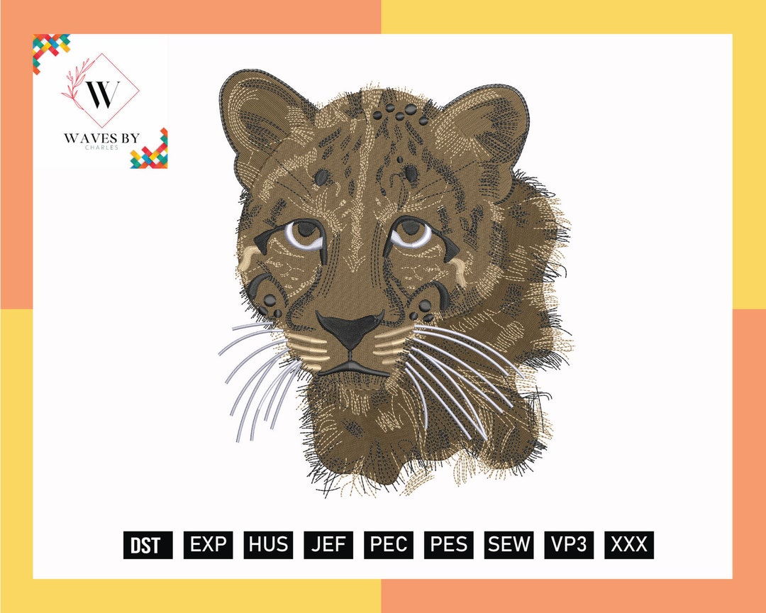Cheetah Face Digital Embroidery Files, Leopard Machine Embroidery ...