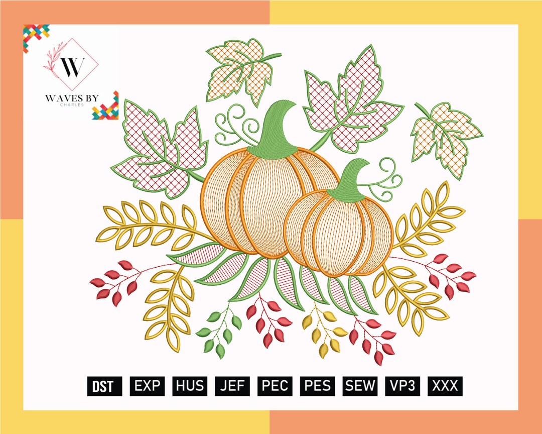 Pumpkin and Flowers Embroidery, Autumn Designs Machine Embroidery, Fall ...
