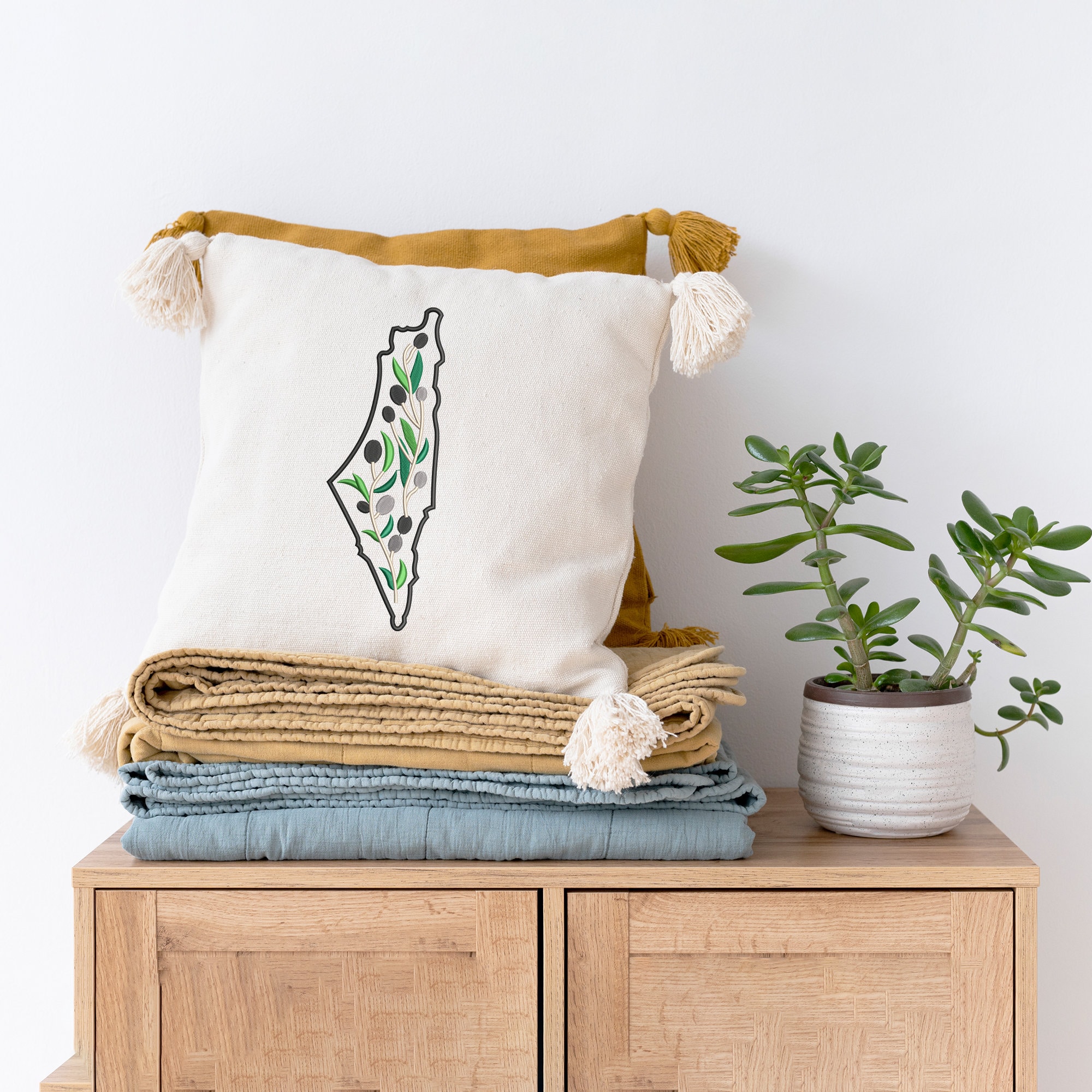 Palestine Map Outline Embroidery, Olive Leaves Map Palestine Design ...