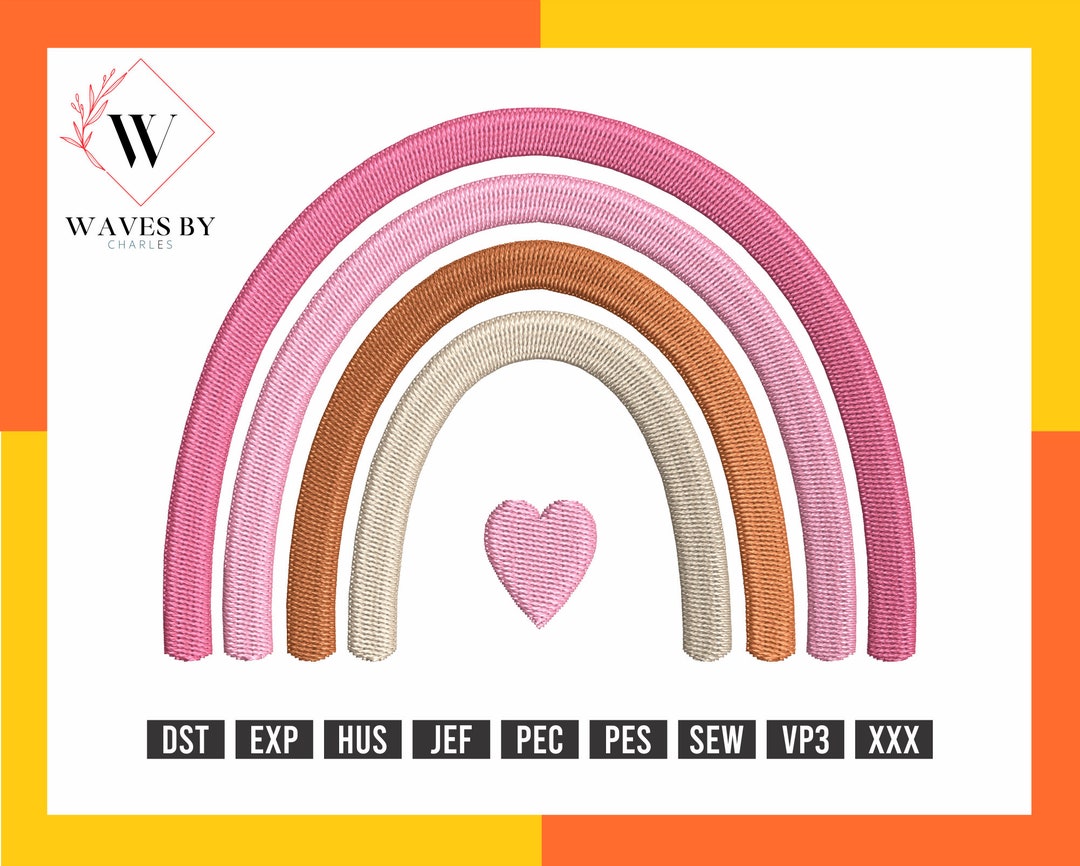 Boho Rainbow Embroidery File, Rainbow Heart Embroidered Design Pattern ...