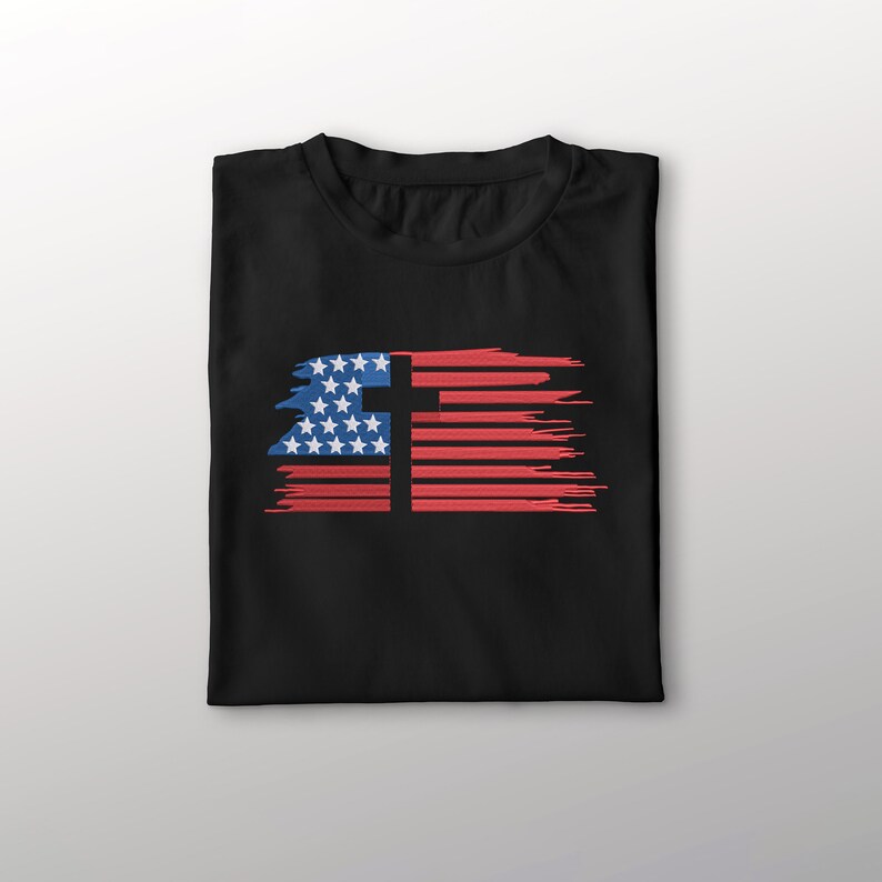 American Flag Cross Design Embroidery, Christian Cross in Flag Usa ...
