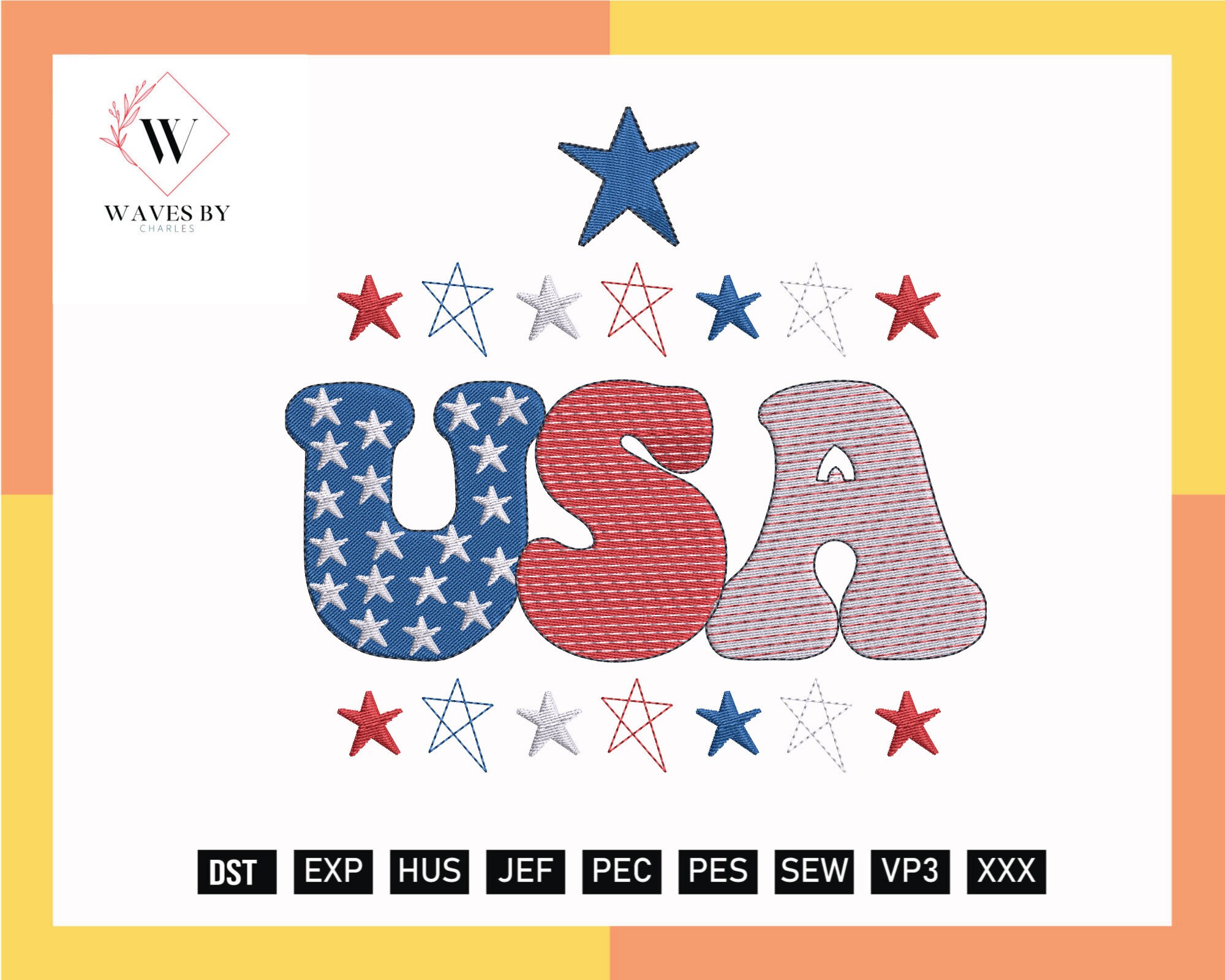 Stars USA Machine Embroidery, American Patriotic Embroidery Designs ...