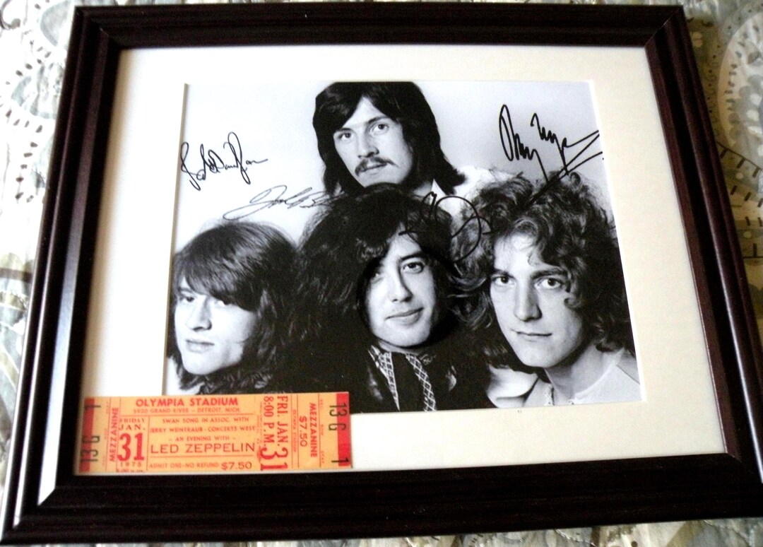 Led Zeppelin Autograph Photo Reproduction, Framed Concert Ticket ...