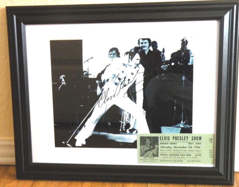 Framed Elvis Presley Autograph Reproduction, Concert Ticket, 10x13 ...
