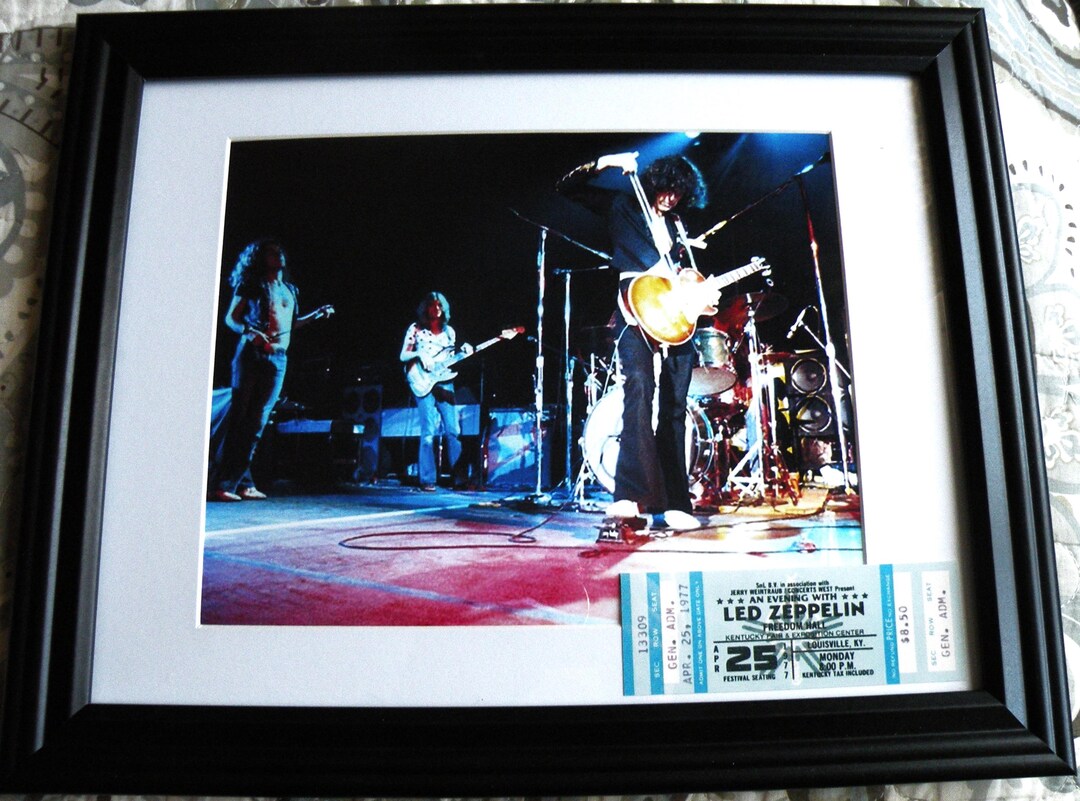 Led Zeppelin & Jimmy Page, Glass Frame, Reproduction Photo With Concert ...