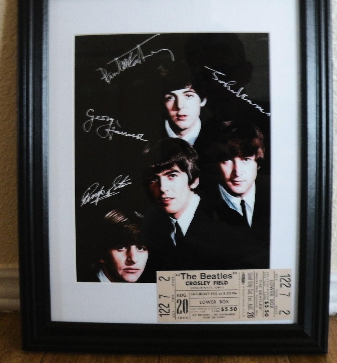 The Beatles Glass Framed Portrait, Reproduction Autograph, Photo ...