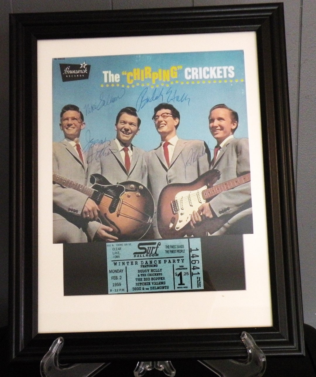 Buddy Holly And The Crickets Autograph In Quality Framed Photo And Ticket Reproduction Signed By