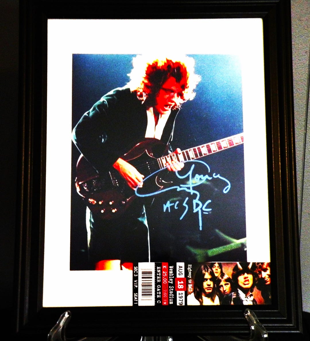 AC/DC, Angus Young in a Quality Glass Framed, Reproduction, Autograph ...