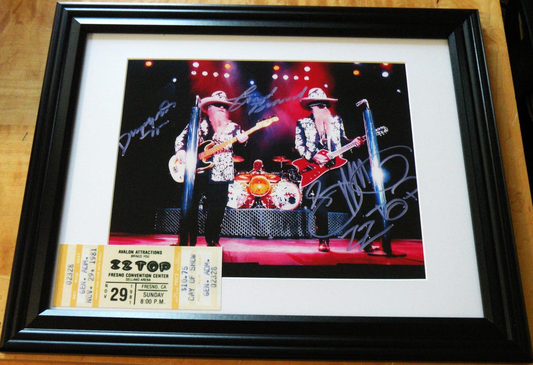 ZZ Top Autograph, Glass Framed Reproduction, Photo, Autograph, Concert ...