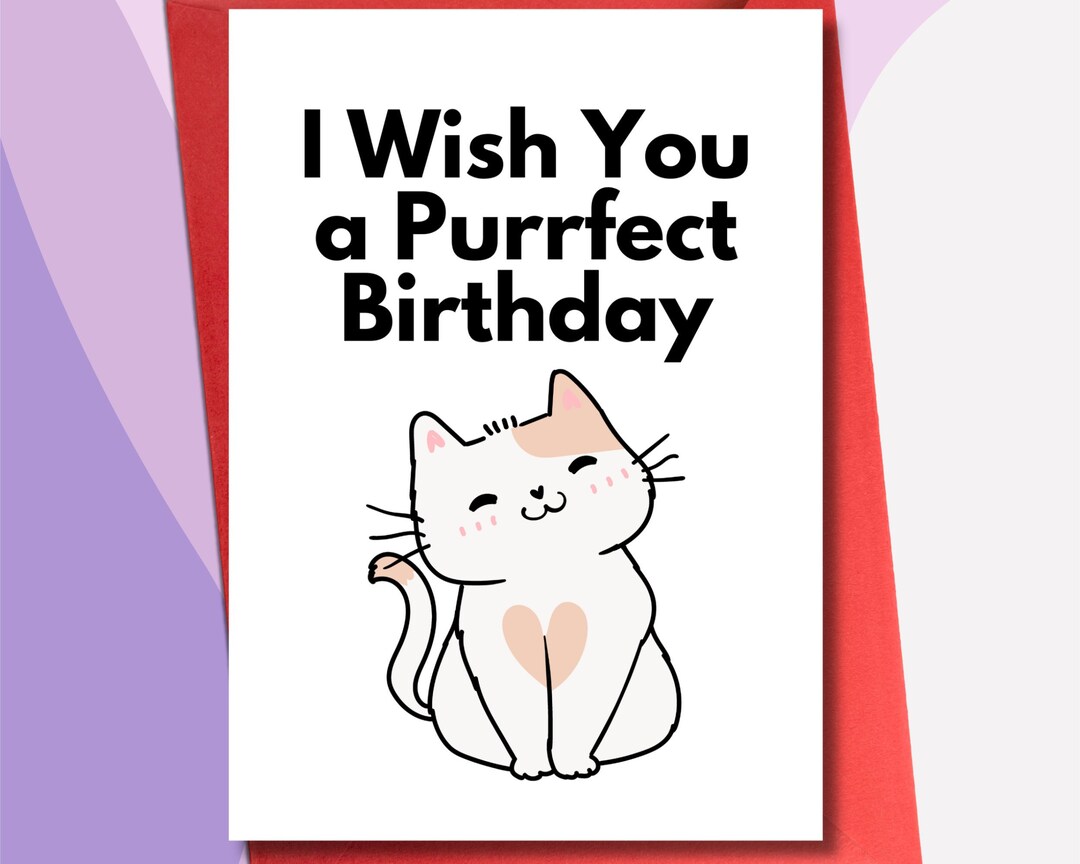 Printable Birthday Card With Cute Kitty Cat | Adorable Digital Birthday ...