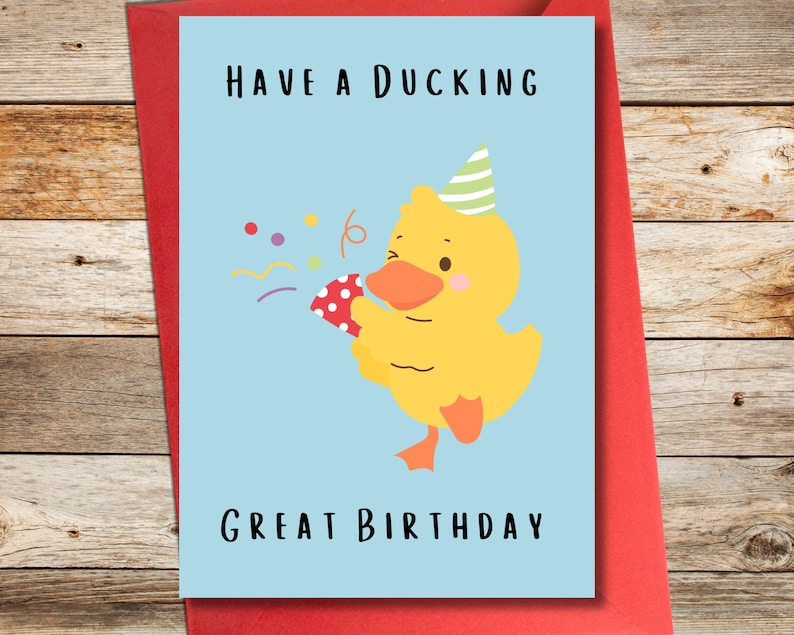 Printable Birthday Card With Funny Cute Duck | Adorable Digital ...
