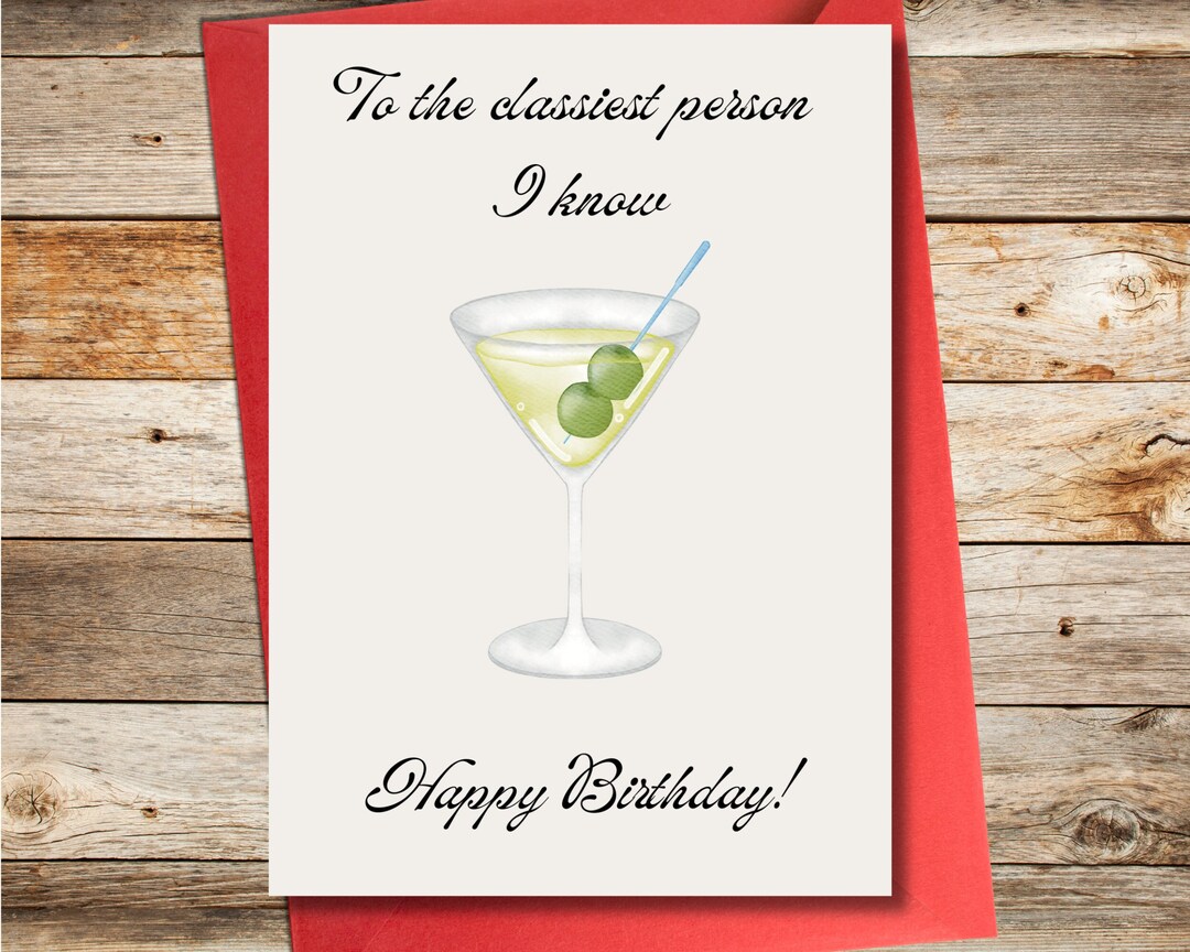 Printable Birthday Card With Funny Martini Joke Adult Digital Birthday ...