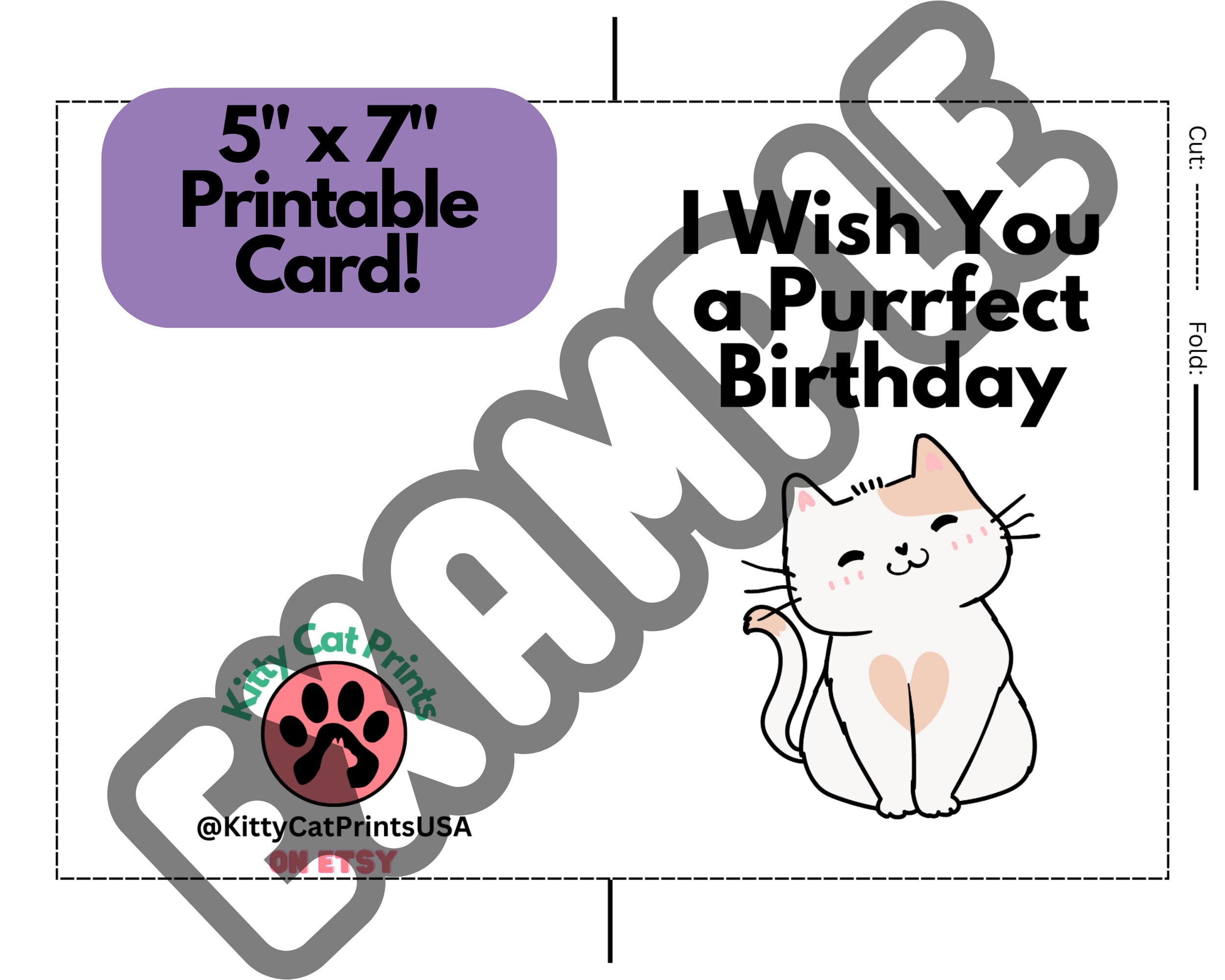 Printable Birthday Card With Cute Kitty Cat | Adorable Digital Birthday ...