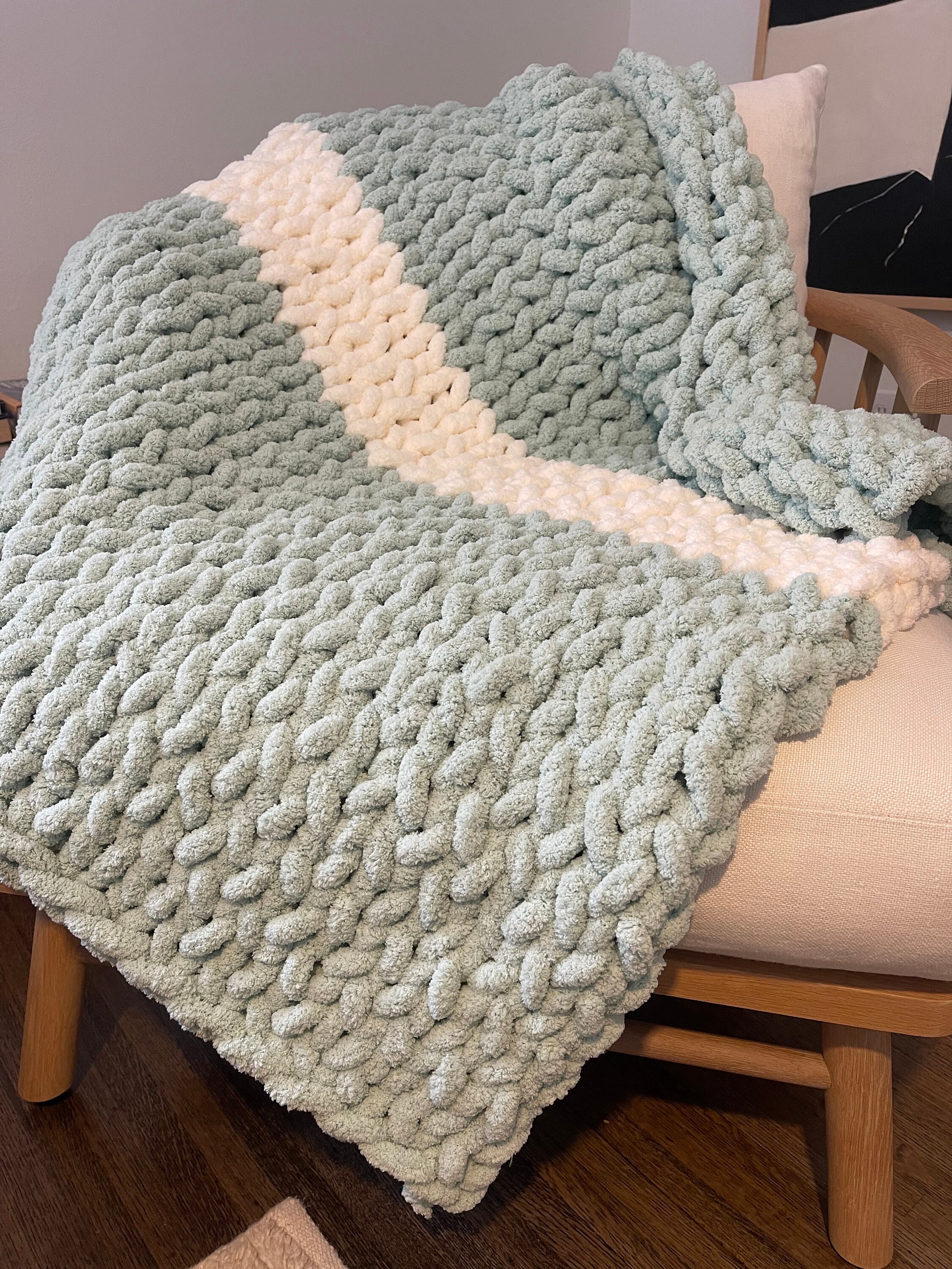Mint & Cream Chunky Knit Blanket - Etsy