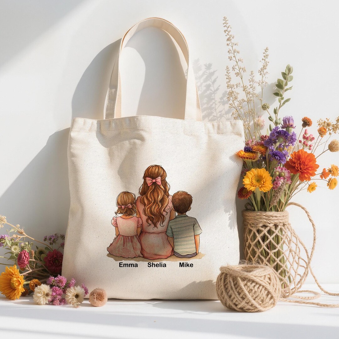 Personalized Mom & Kids Canvas Tote Bag, Custom Mother's Day Gift - Etsy