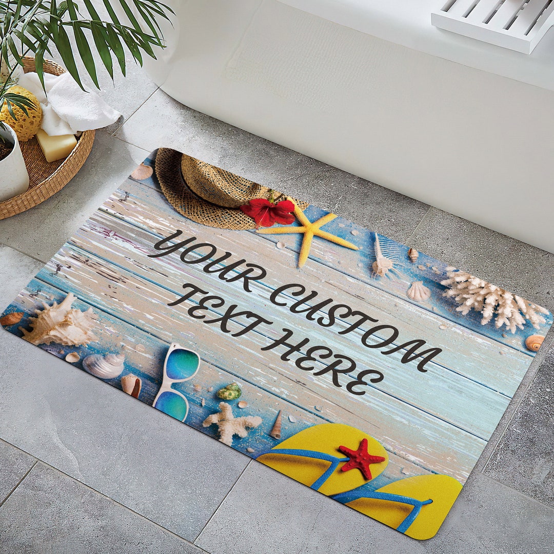 Personalized Beach Bath Mat, Custom Photo Bath Mat, Text Non-slip Bath ...