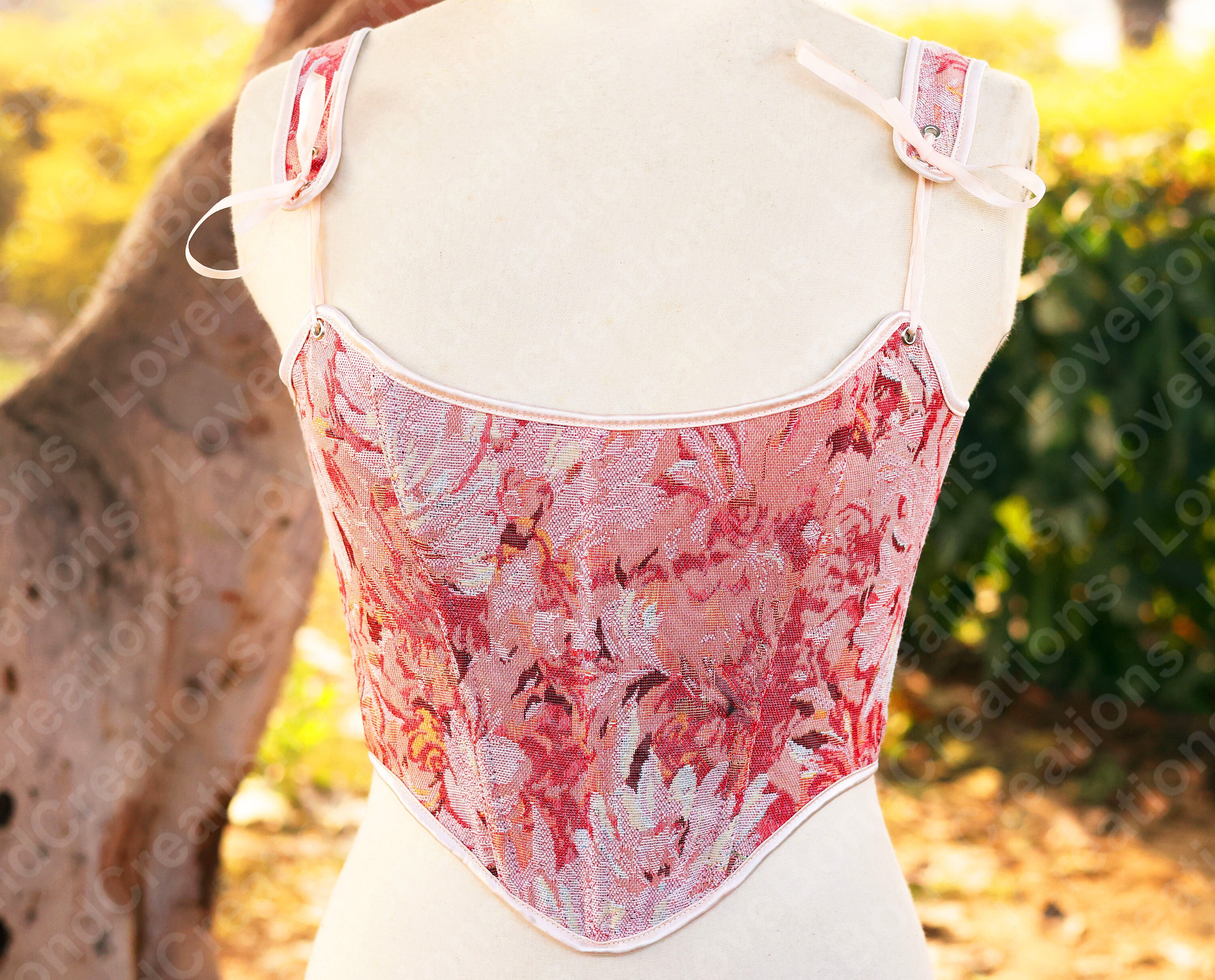 Milkmaid Floral Overbust Corset Renaissance Fair Bustier Corset Top