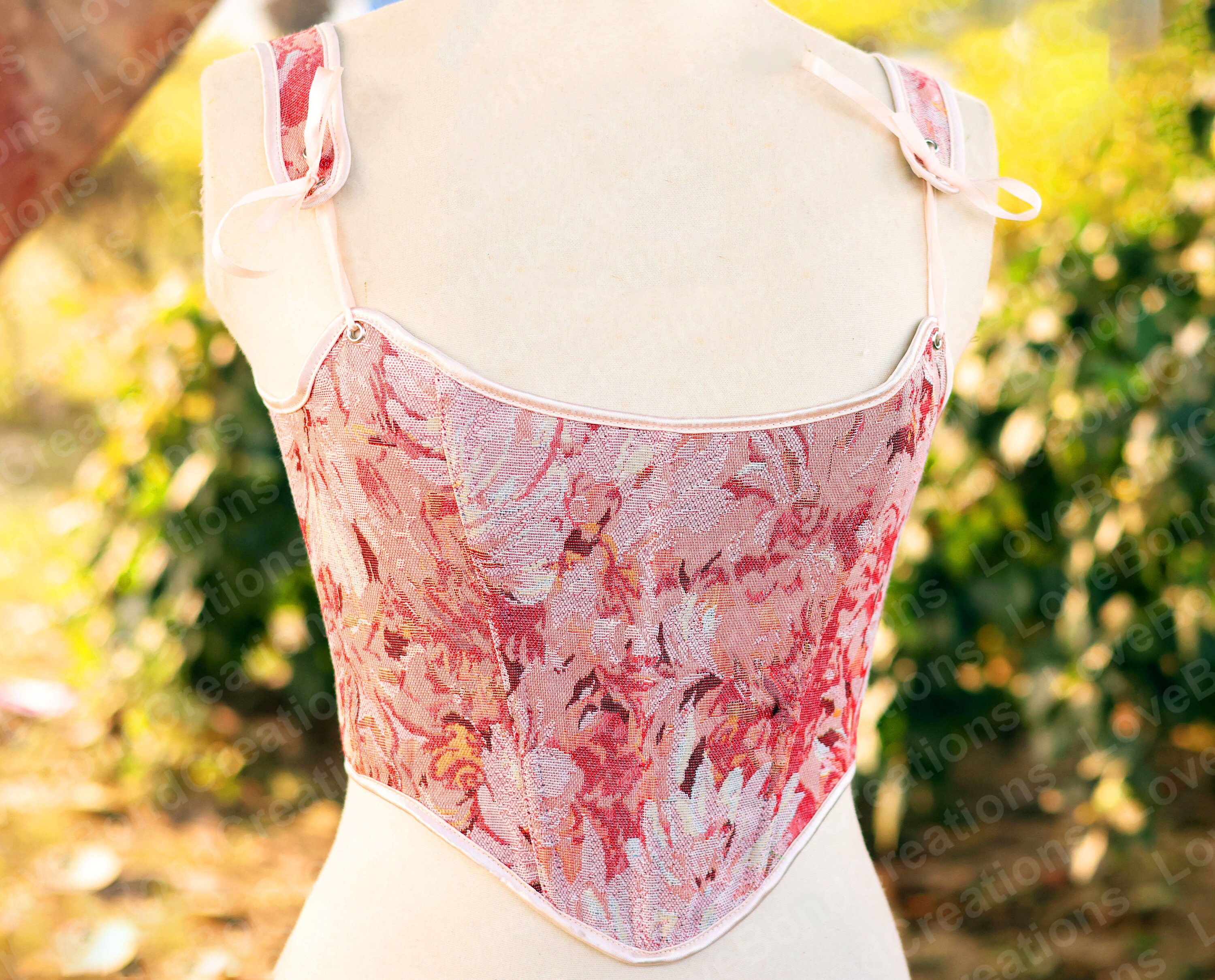 Milkmaid Floral Overbust Corset Renaissance Fair Bustier Corset Top