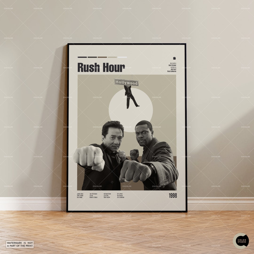 Rush Hour, Jackie Chan, Chris Tucker, Retro Movie Poster, Midcentury ...