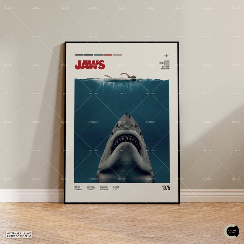 Jaws, Steven Spielberg, Retro Movie Poster, Midcentury Modern, Retro Tv ...