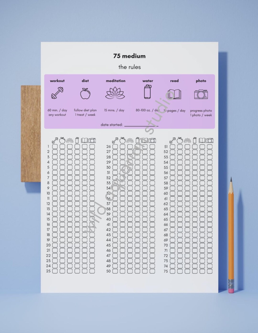 MEDIUM Challenge - 75-day Tracking - Fitness Tracker Template - Health ...