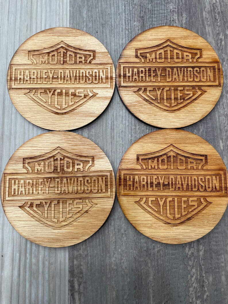 Harley Davidson Wooden Coasters Set of 4 Handmade Laser Engraved ...