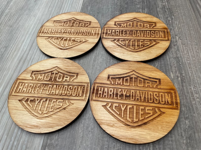 Harley Davidson Wooden Coasters Set of 4 Handmade Laser - Etsy