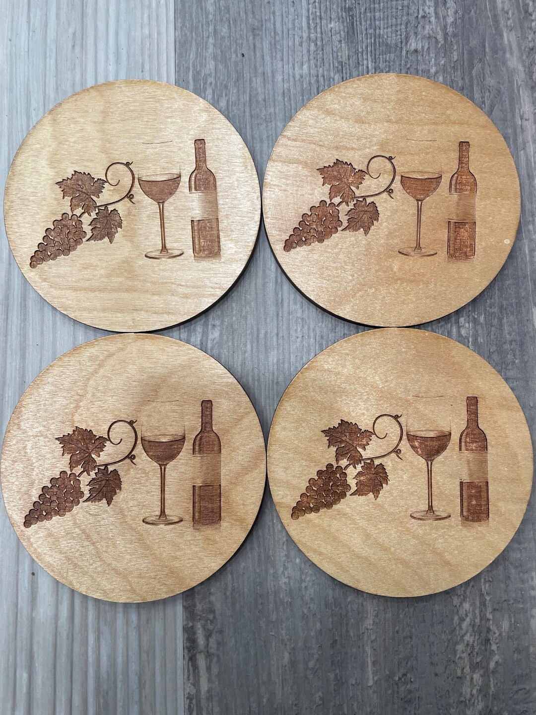 Wine Wooden Coasters Set of 4 Handmade Laser Engraved Wine Bottle Wine ...