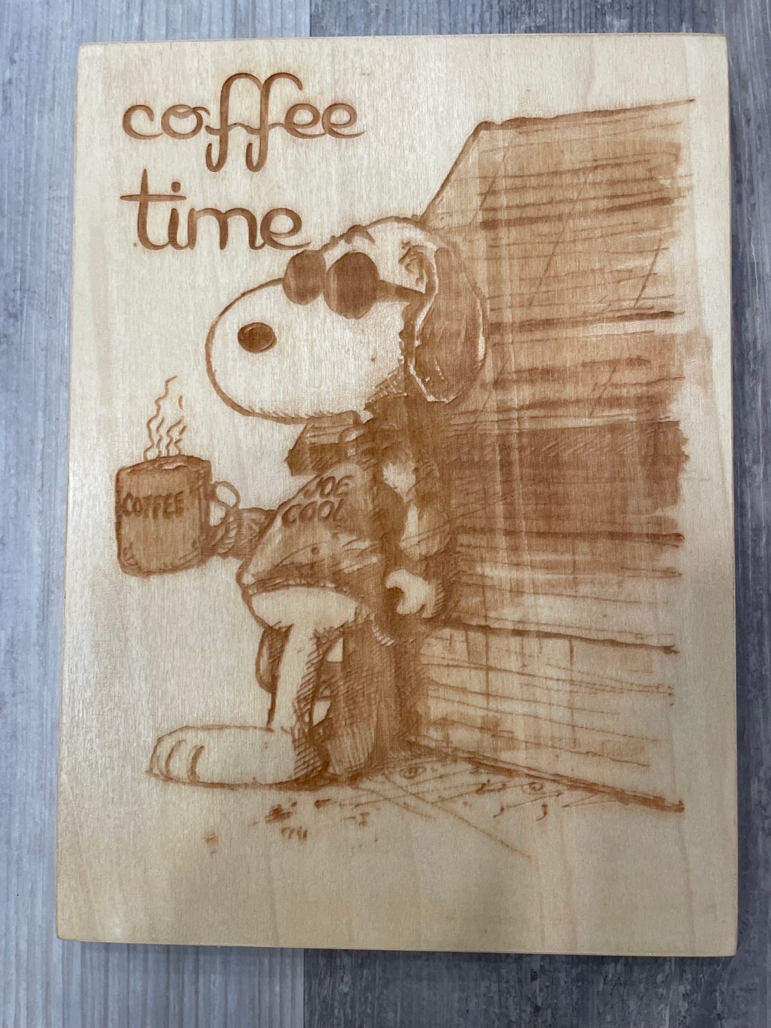 Snoopy Joe Cool Coffee Time Wooden Laser Engraved Sign Coffee Peanuts ...
