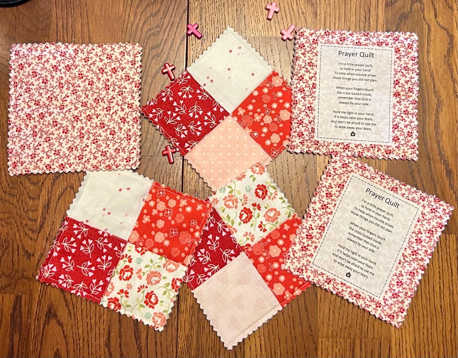 Mini Prayer Quilt | Pink & Red | Pocket Prayer Quilt With Wooden or ...
