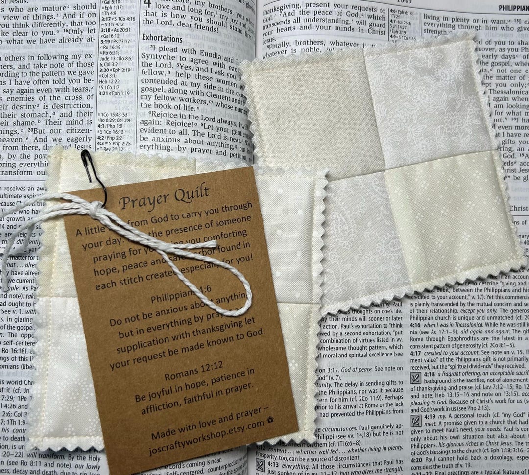 Mini Prayer Quilt | White | Pocket Prayer Quilt | Wooden or Plastic ...