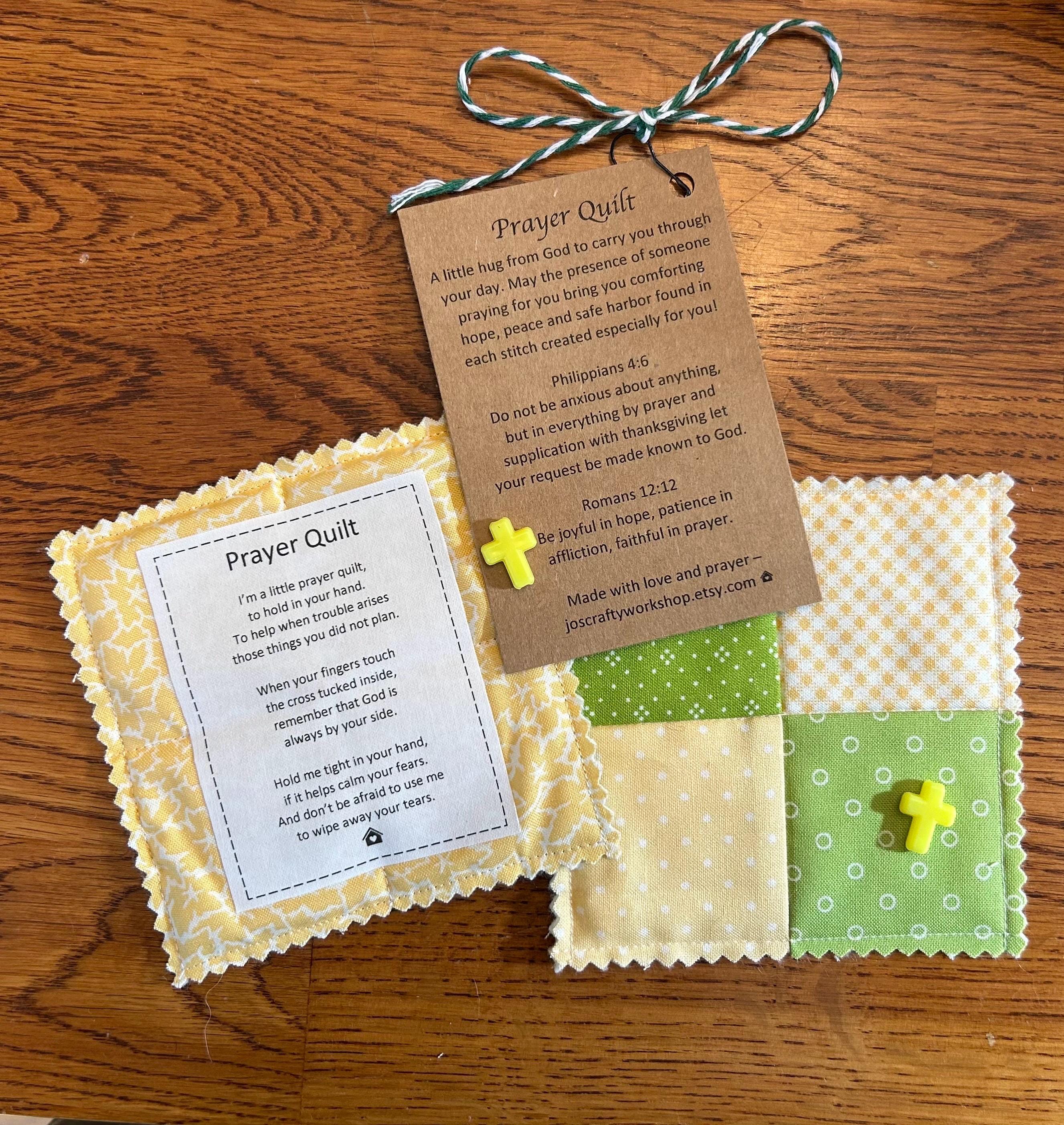 Mini Prayer Quilt | Green & Yellow | Pocket Prayer Quilt With Wooden or ...