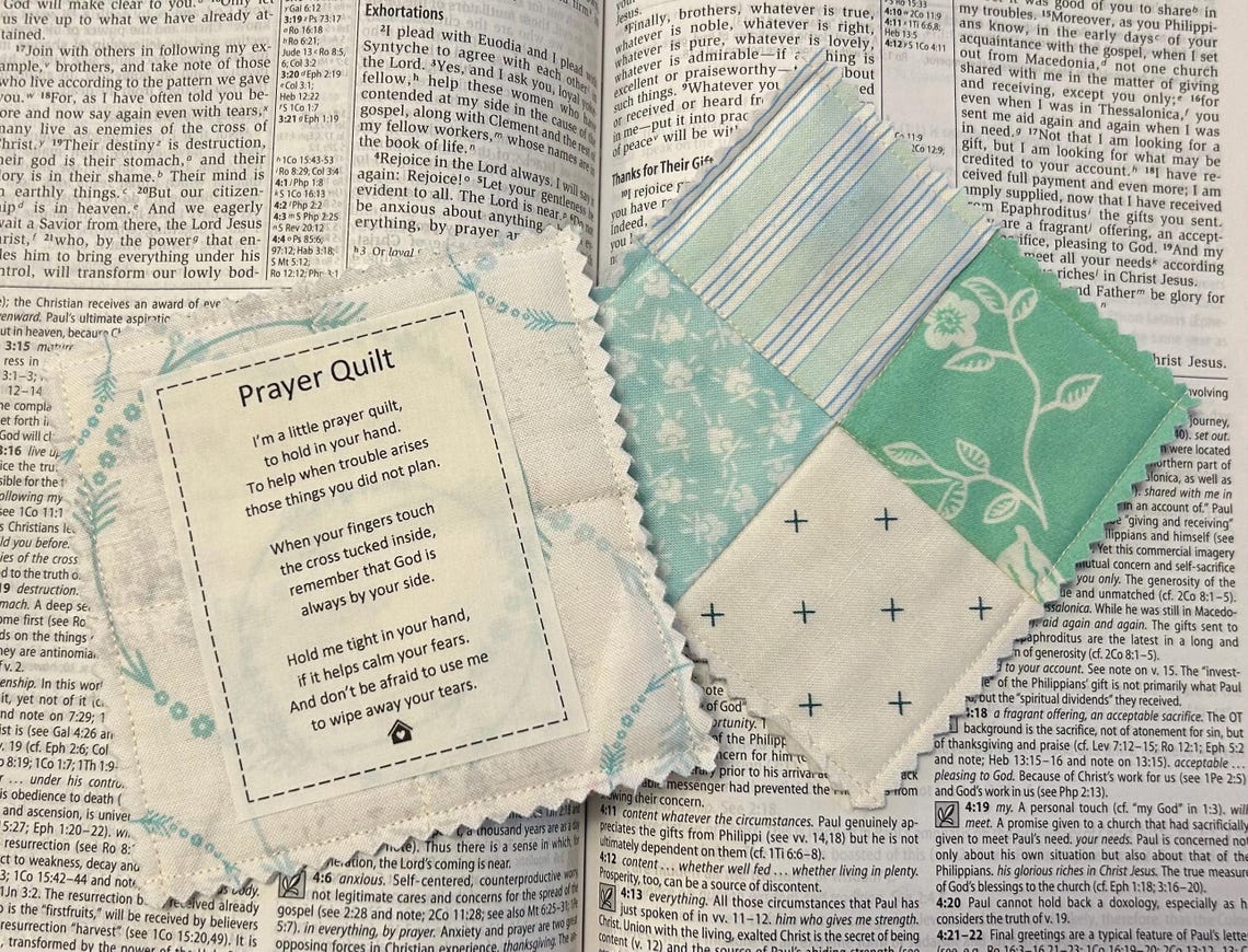 Mini Prayer Quilt | Aqua/turquoise | Pocket Prayer Quilt With Wooden or ...