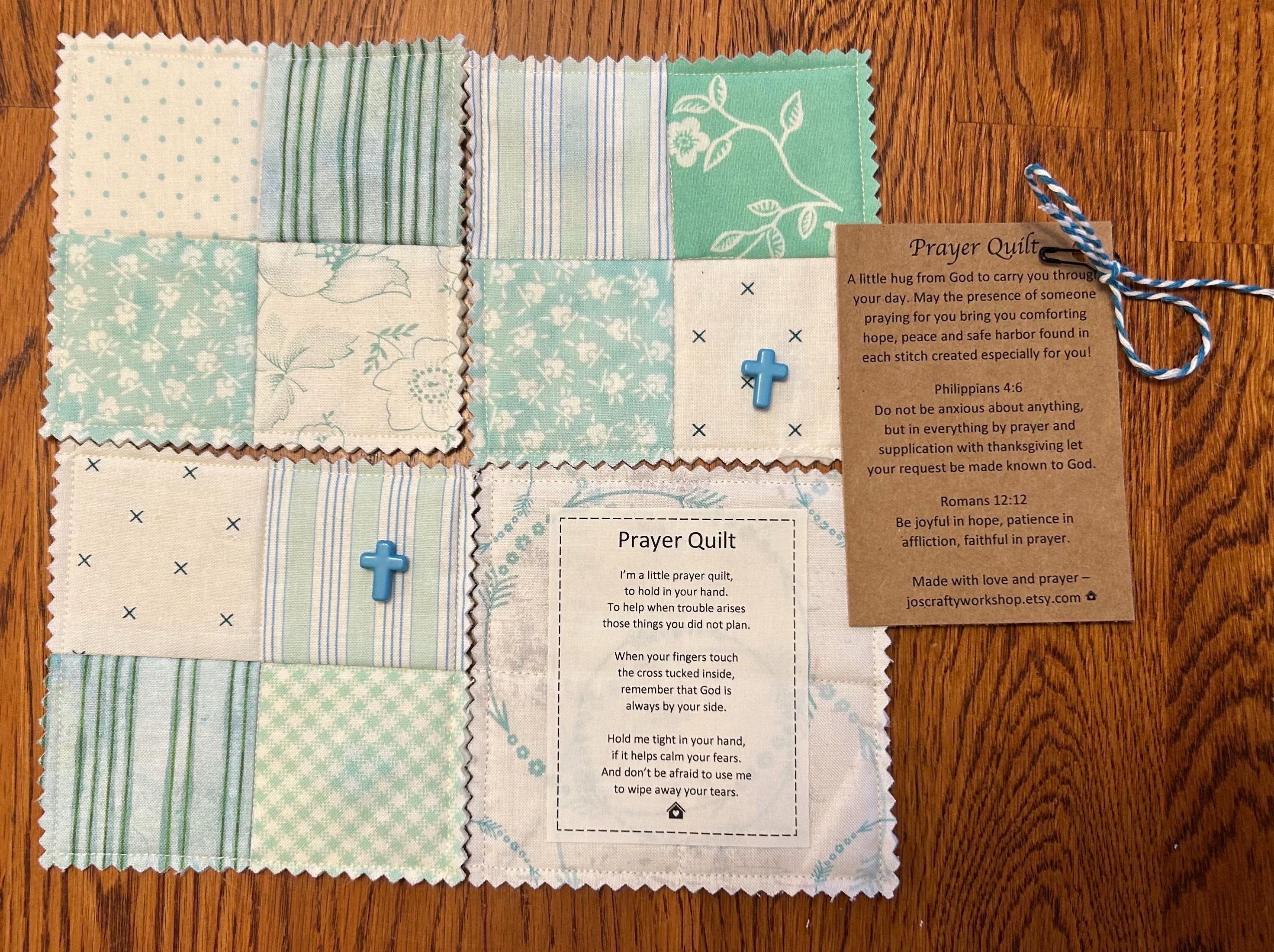 Mini Prayer Quilt | Aqua/turquoise | Pocket Prayer Quilt With Wooden or ...