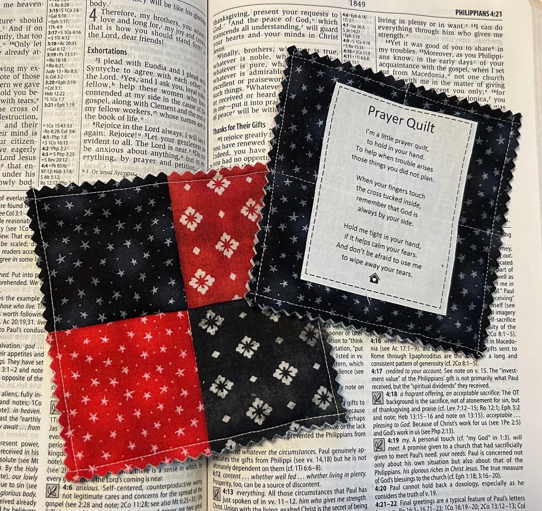 Mini Prayer Quilt | Black & Red | Wood or Plastic Cross | Pocket Prayer ...