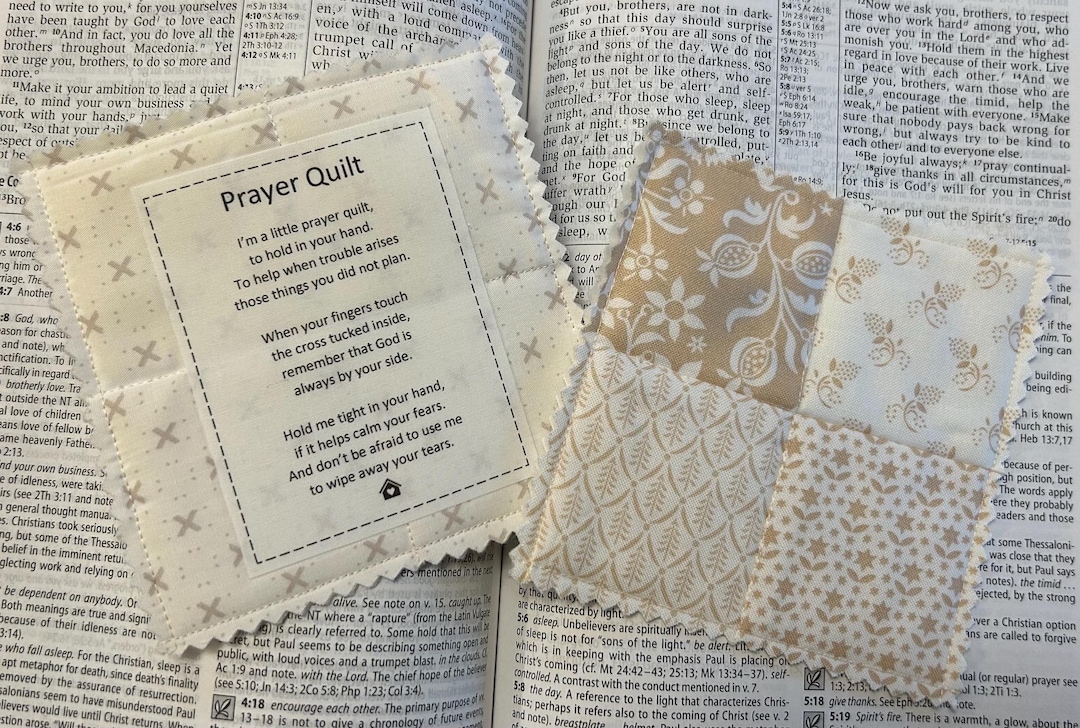 Mini Prayer Quilt | Tan | Pocket Prayer Quilt With Wooden or Plastic ...
