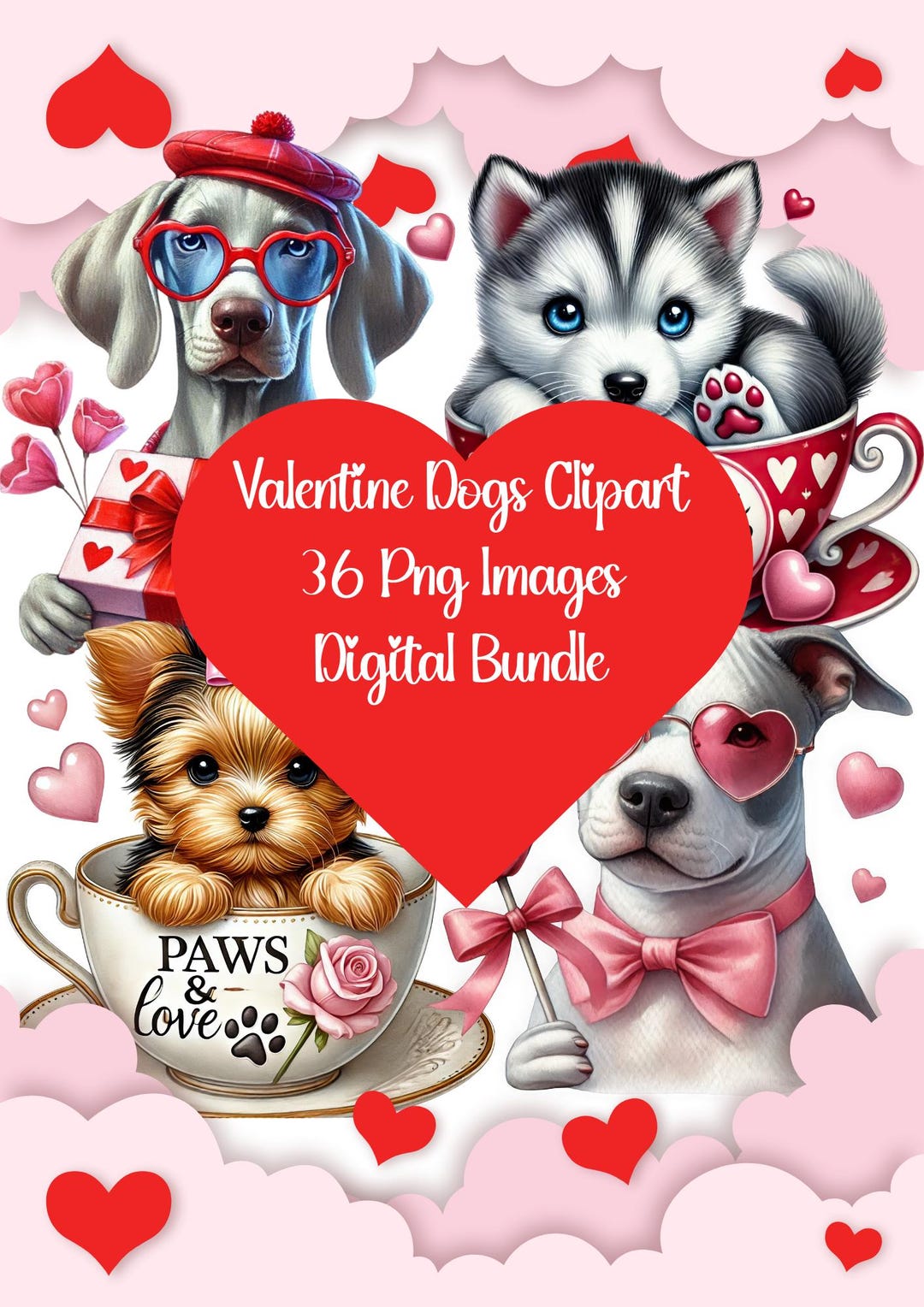 Adorable Valentine Dogs Clipart Set Instant Download Bundle, Valentine ...
